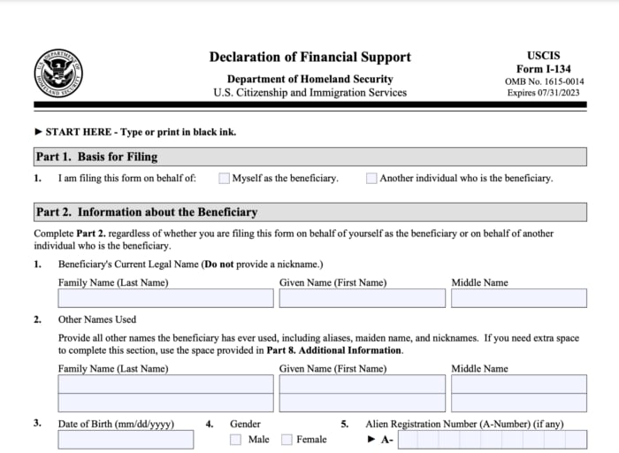 Form I-134, Explained - Declaration of Financial Support