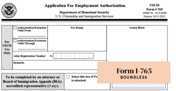 USCIS Form I-765, Application for Employment Authorization - Boundless